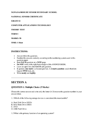 Computer Applications Technology - Grade: 12 - Further Education and ...