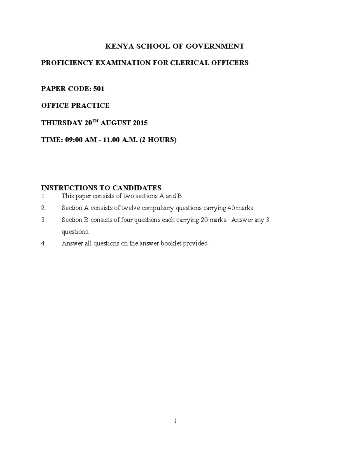 OP Final Exam - Proficiency for Clerical Officers (Paper Code 501 ...