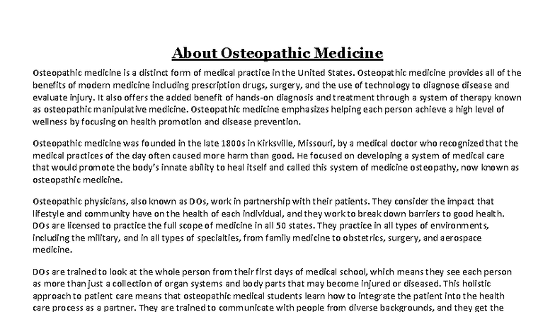 Osteopathic Medicine Overview: Principles and Practices - Studocu