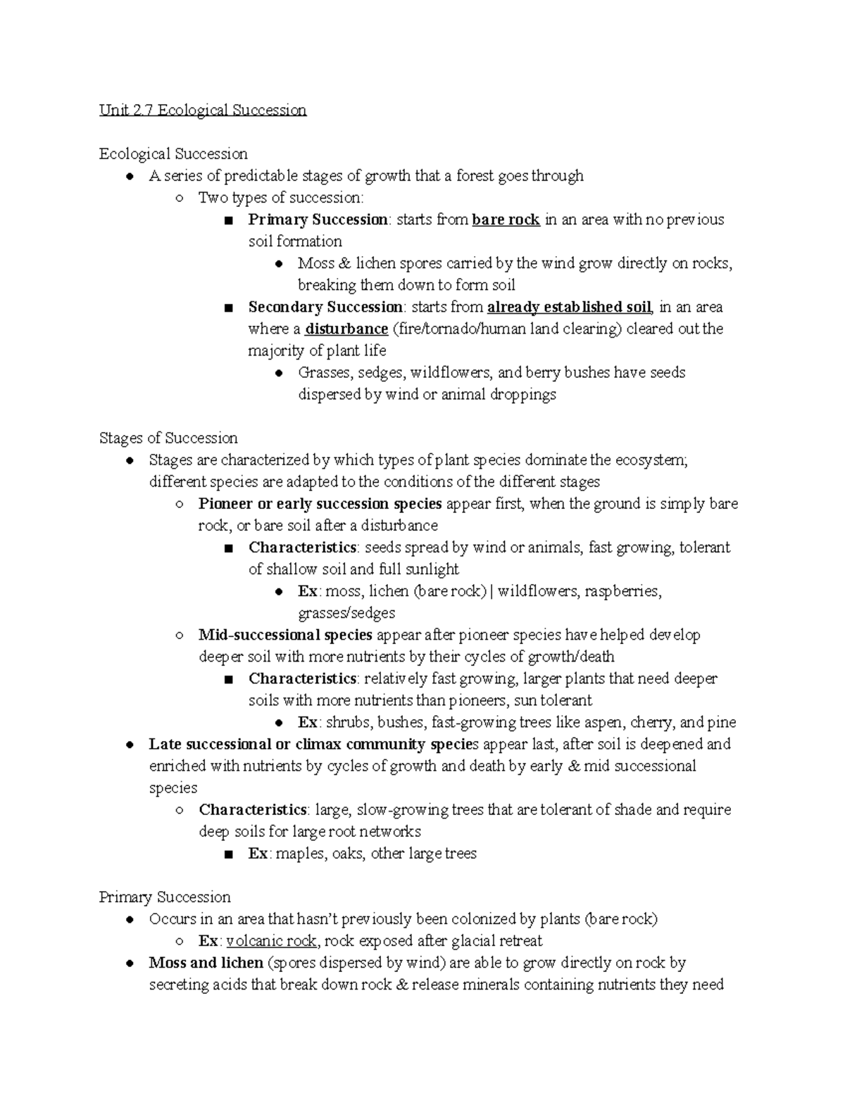Unit 2.7: Understanding Ecological Succession Processes - Studocu