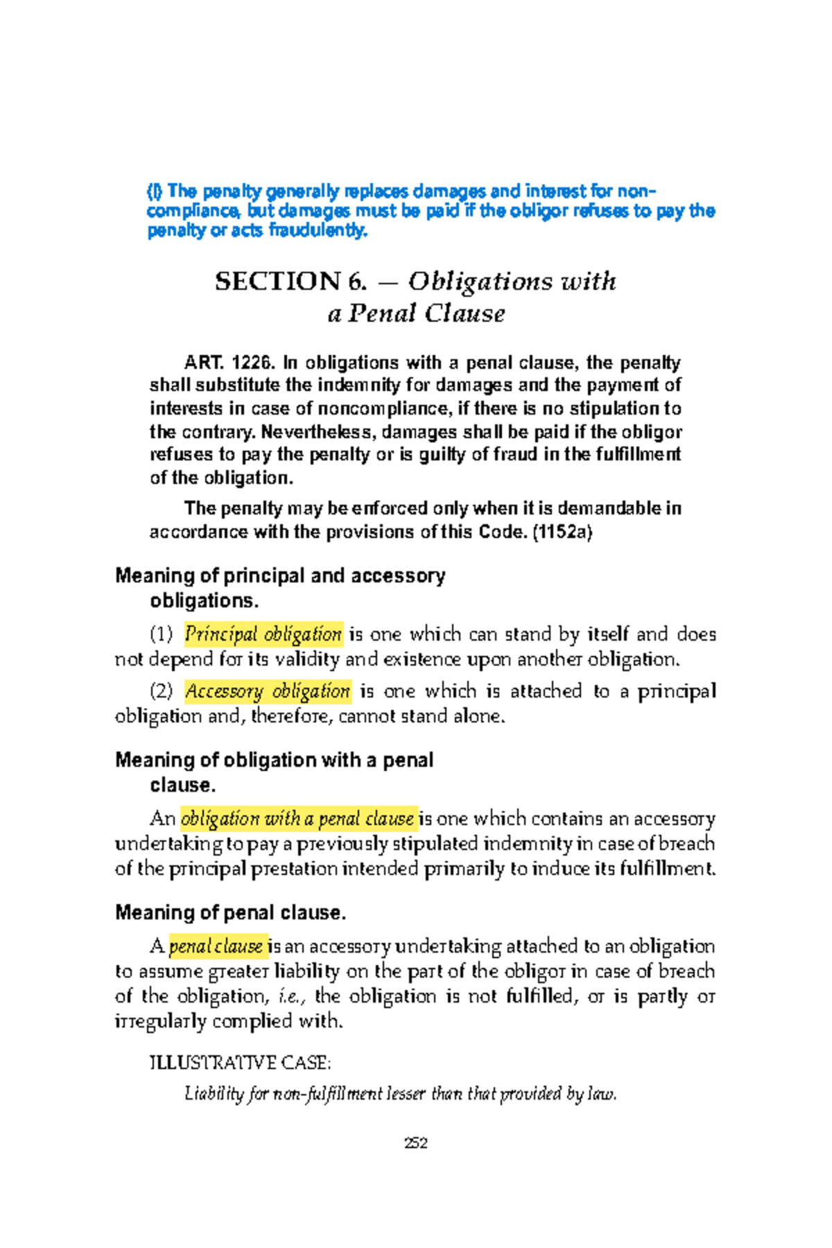 OBLIGATIONS 252: Section 6 - Understanding Penal Clauses in Obligations ...