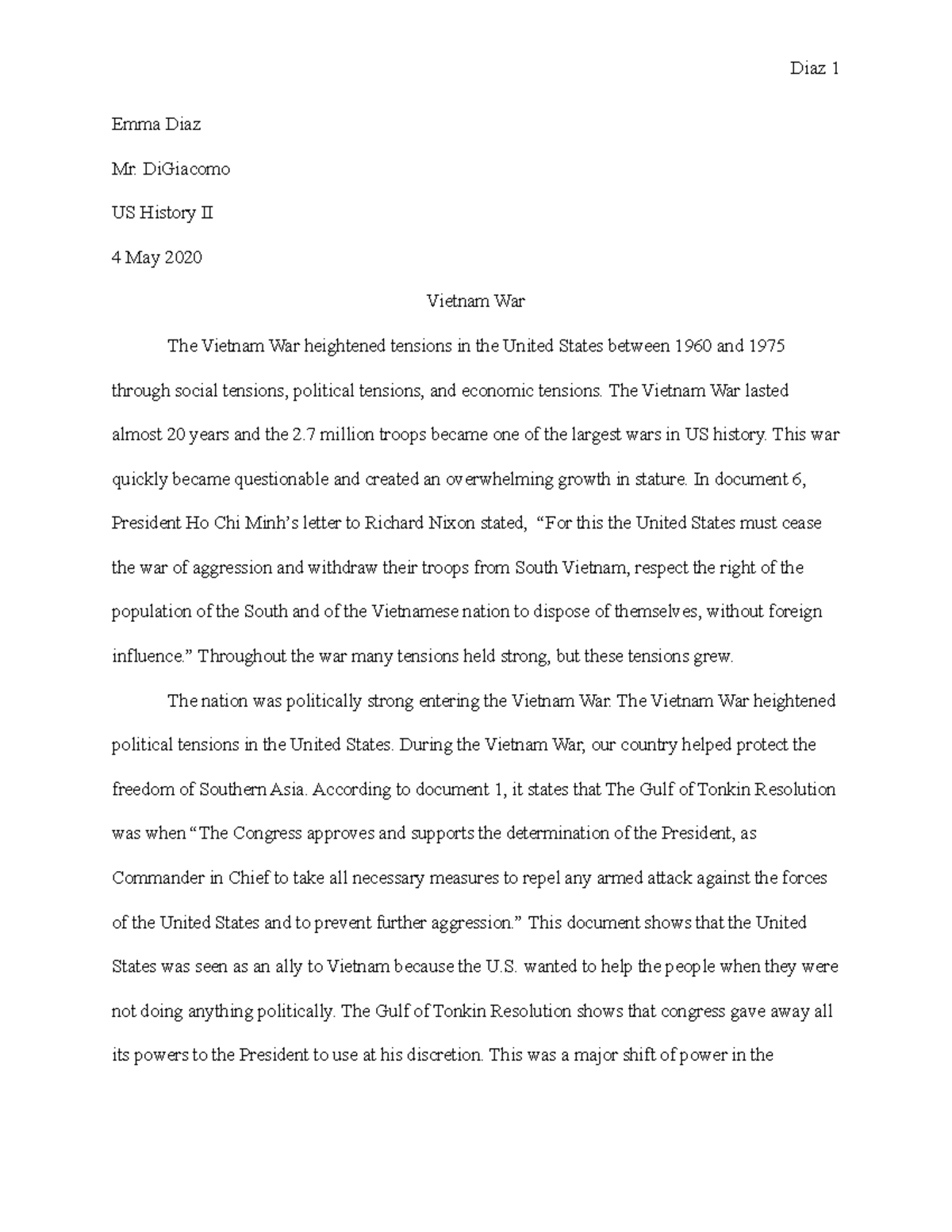 Copy of Vietnam War DBQ - These are my notes. My notes are based off of ...