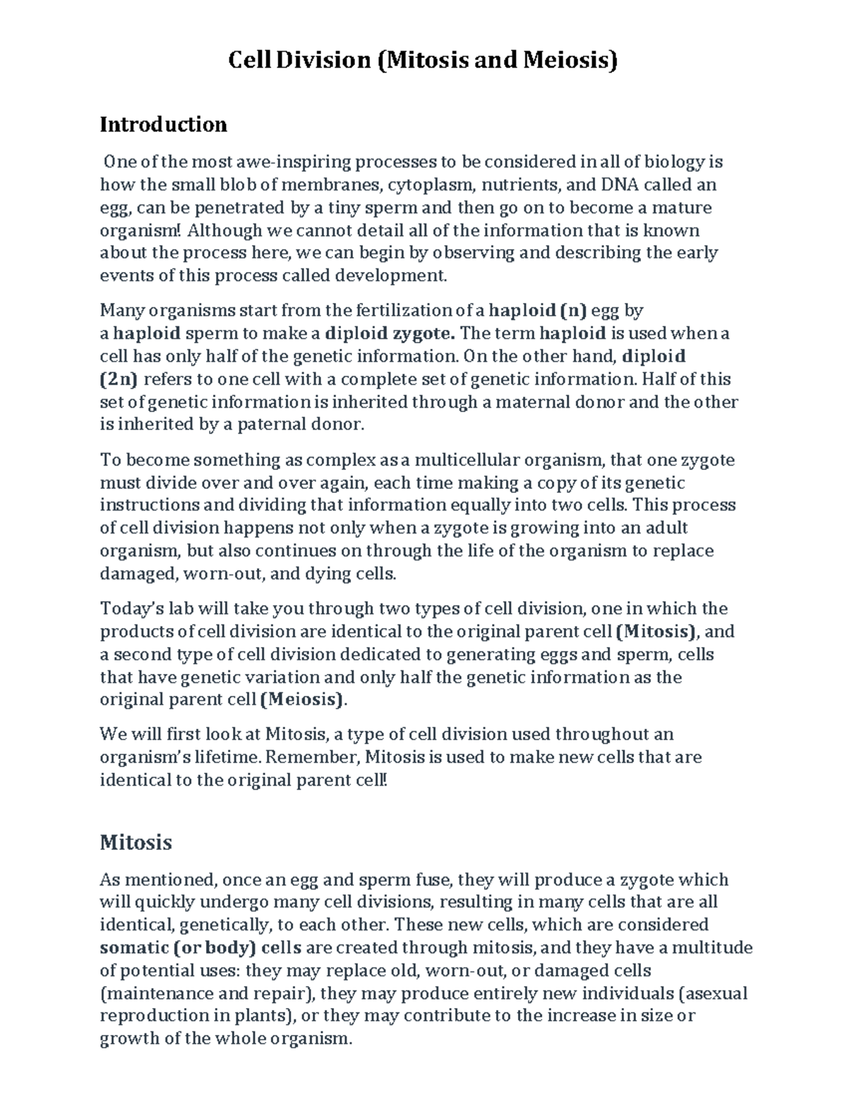 Cell Division: Understanding Mitosis and Meiosis - BIOL 101 Lab Notes ...