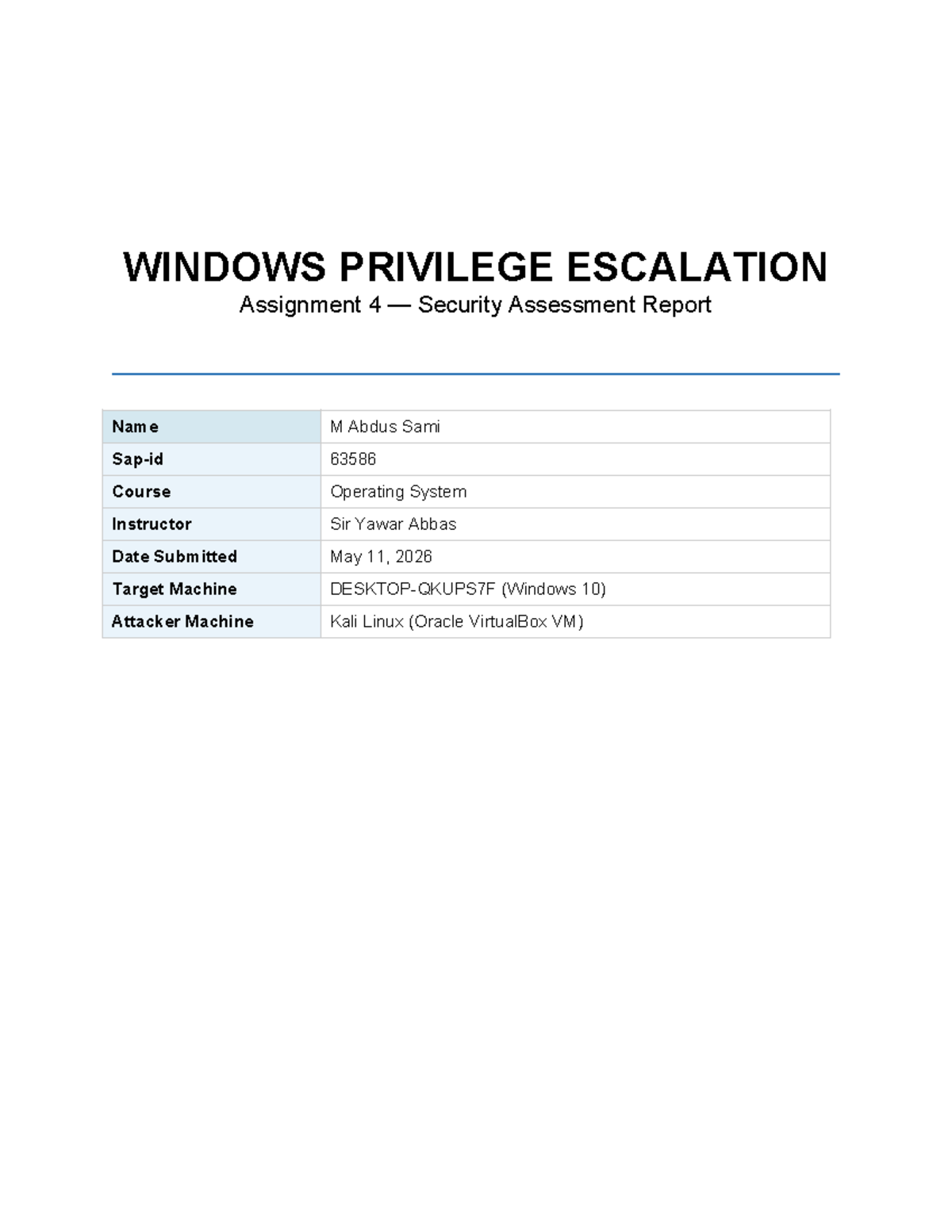 63586-OS-Assignment 4: Windows Privilege Escalation Report - Studocu