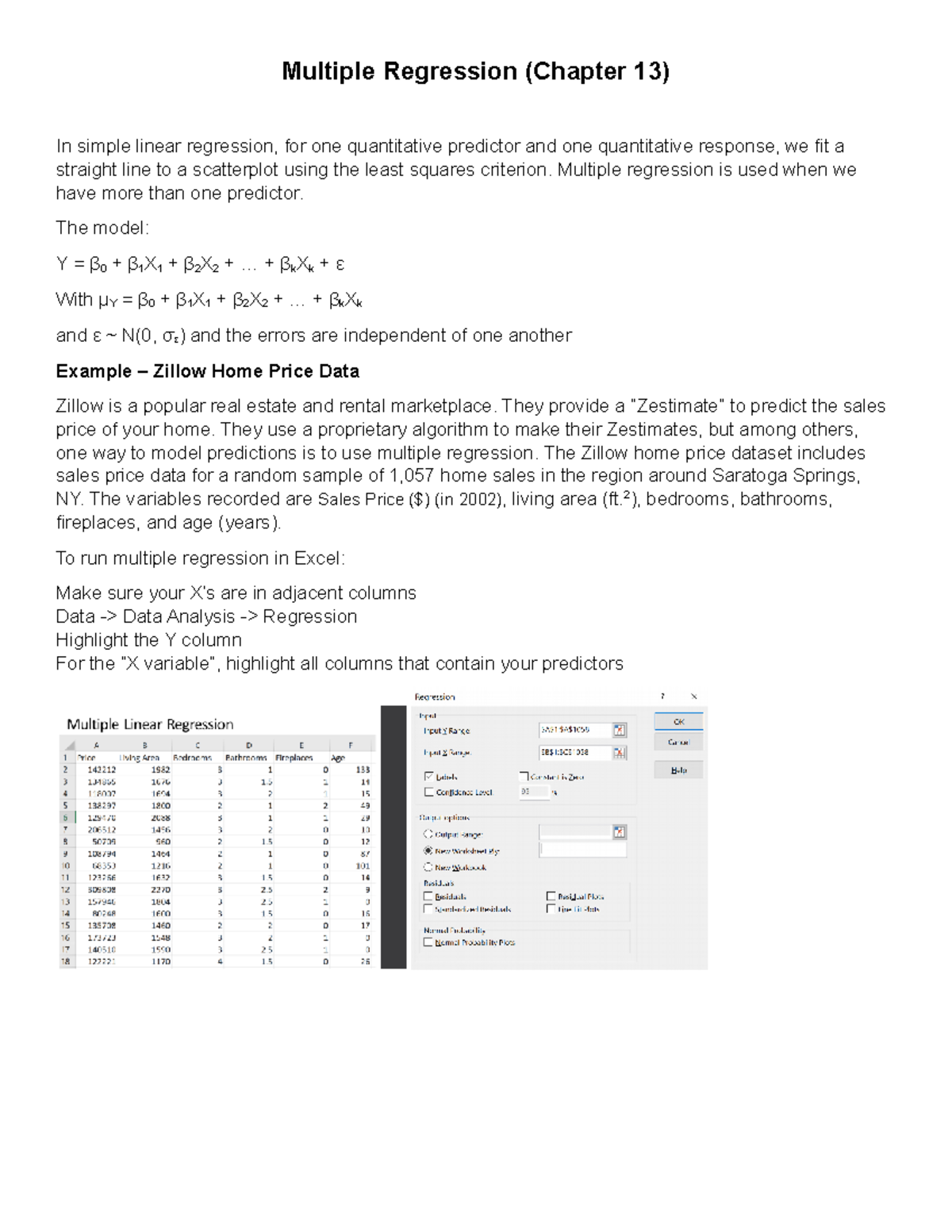 Chapter 13 Multiple Regression Student-2 - Multiple Regression (Chapter 13) In simple linear ...