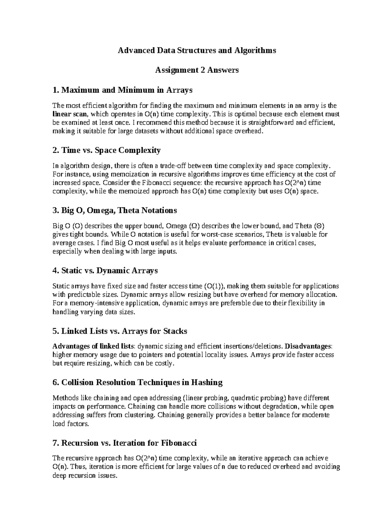 ADSA 2 Assignment: Advanced Data Structures & Algorithms Answers - Studocu