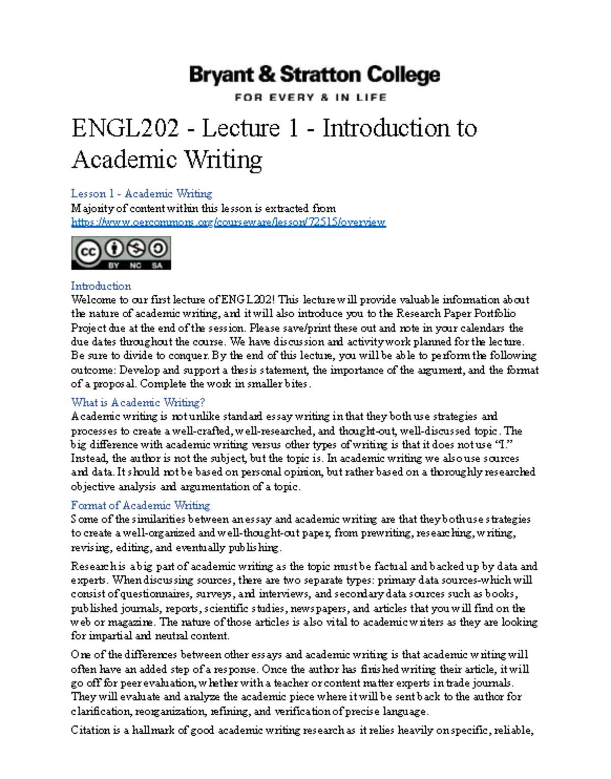 ENGL202 Lecture 1: Intro to Academic Writing & Research Proposals - Studocu