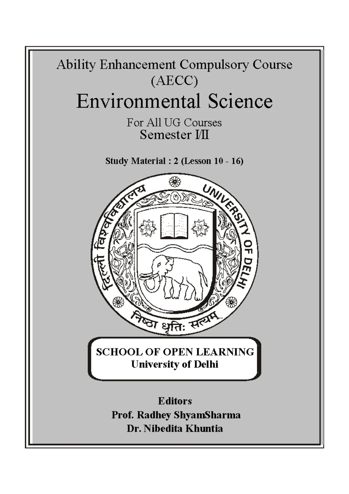 DU SOL BA 1st Sem. EVS Notes: Environmental Science Study Material ...