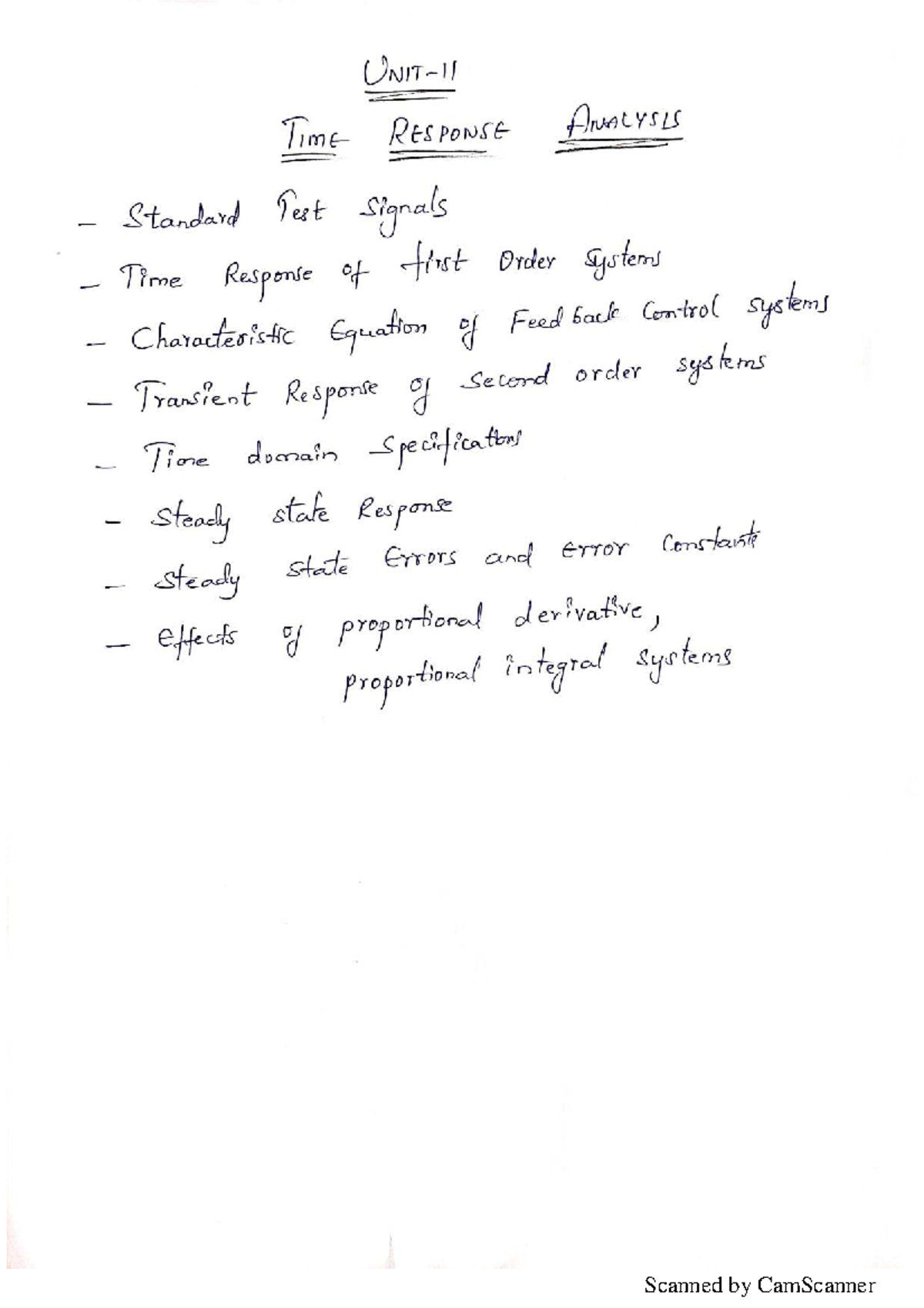 CS UNIT-2: Time Response Analysis of Control Systems and Specifications ...
