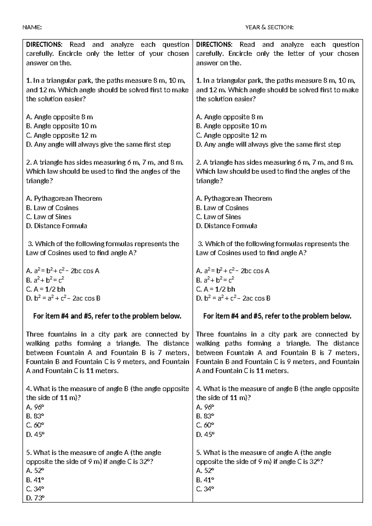 Quiz - Analyzing Triangles and Angles in Geometry (MATH 101) - Studocu