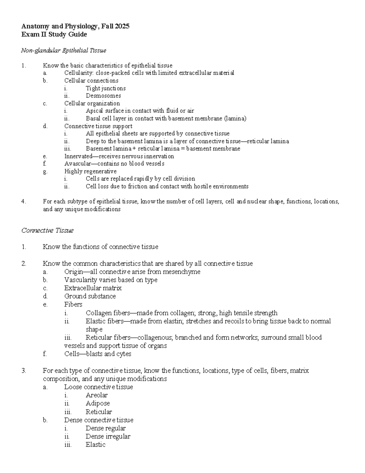 AP 2025 Exam II Study Guide: Epithelial & Connective Tissues - Studocu