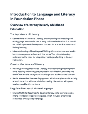 Introduction to the language and literacy landscape assignment 2 - BEd ...