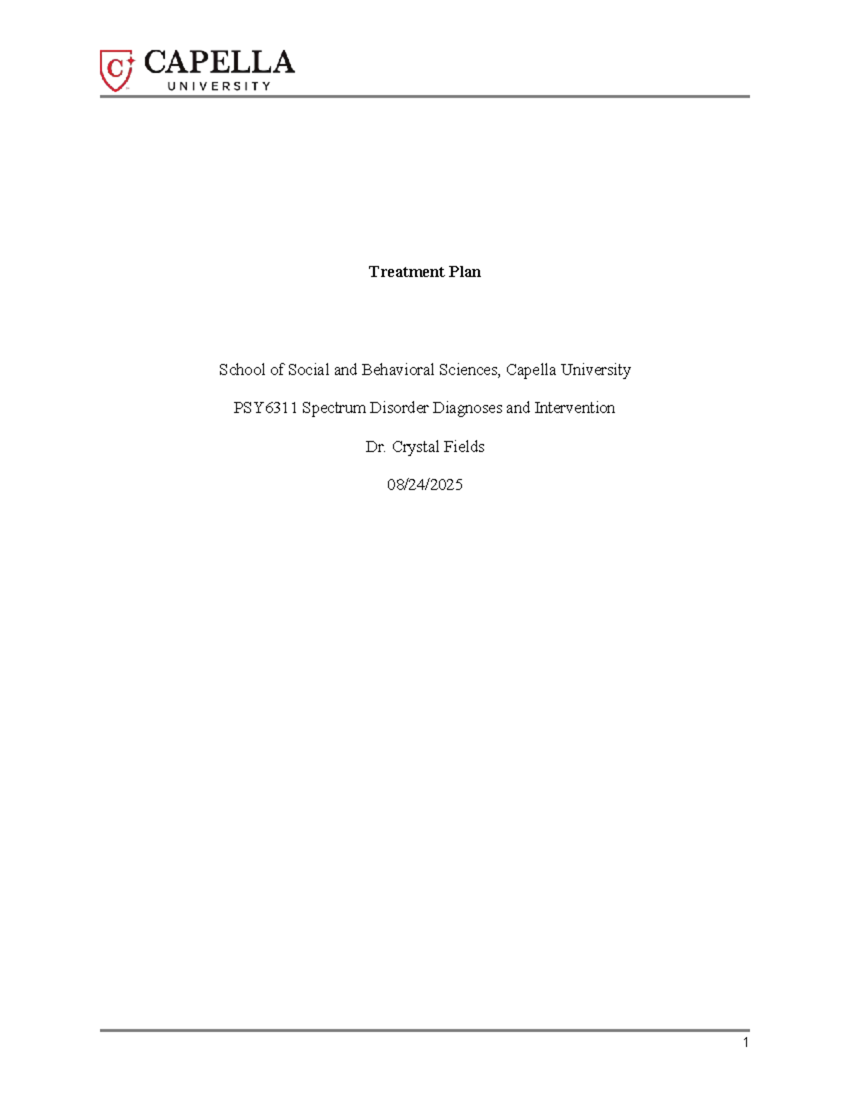 ABA Treatment Plan for ASD: PSY6311 Capella University - Studocu