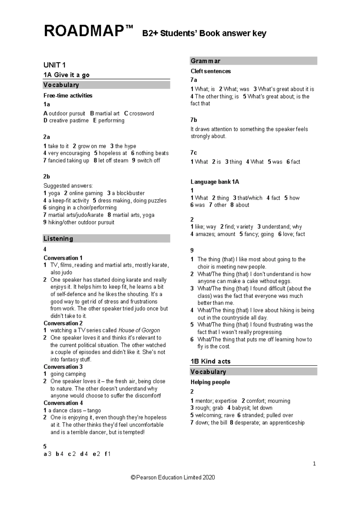 548 6- Roadmap B2+. Student's Book Answer Keys 2020 - ROADMAP B2+ Students’ Book answer key 1 ...