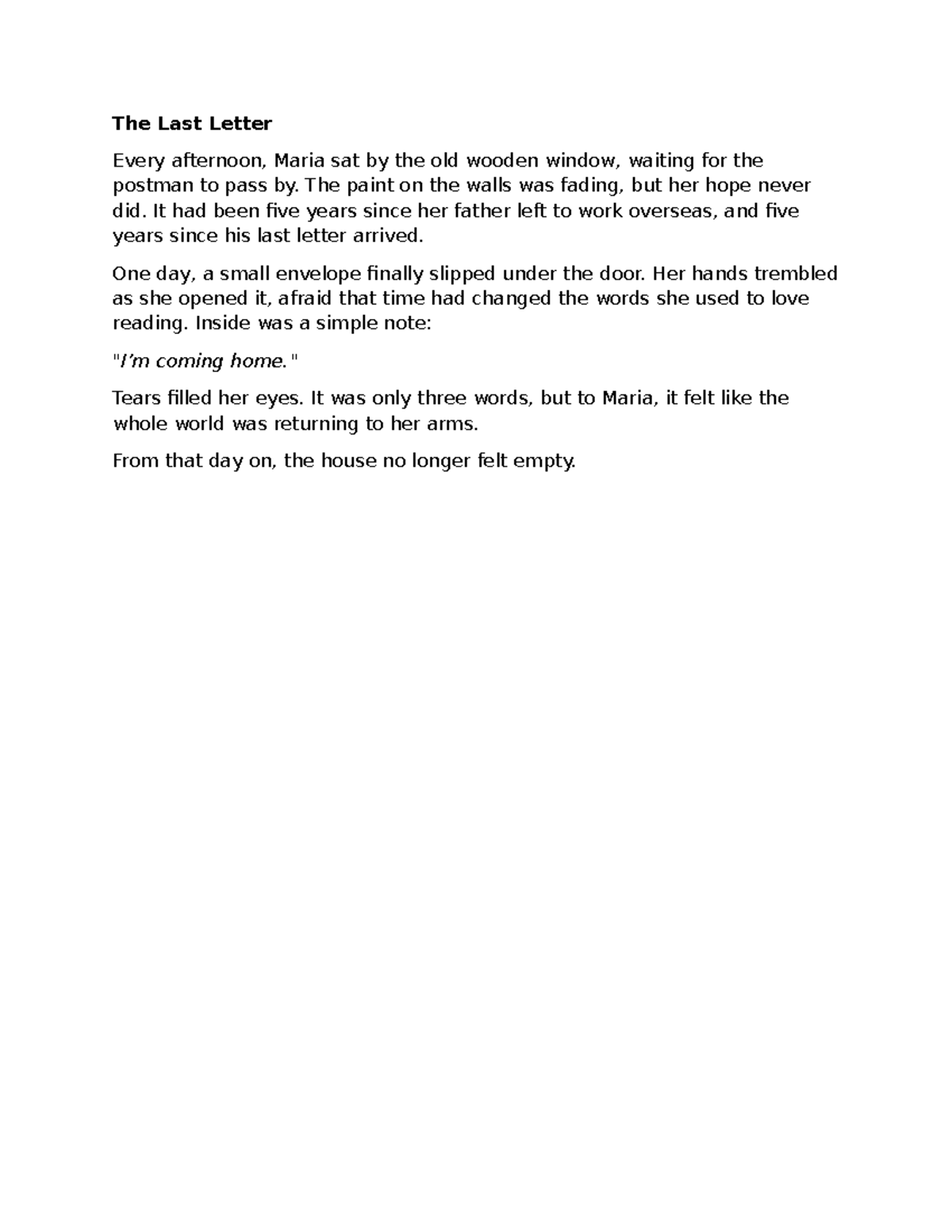 The Last Letter - A Short Story on Hope and Longing - Studocu