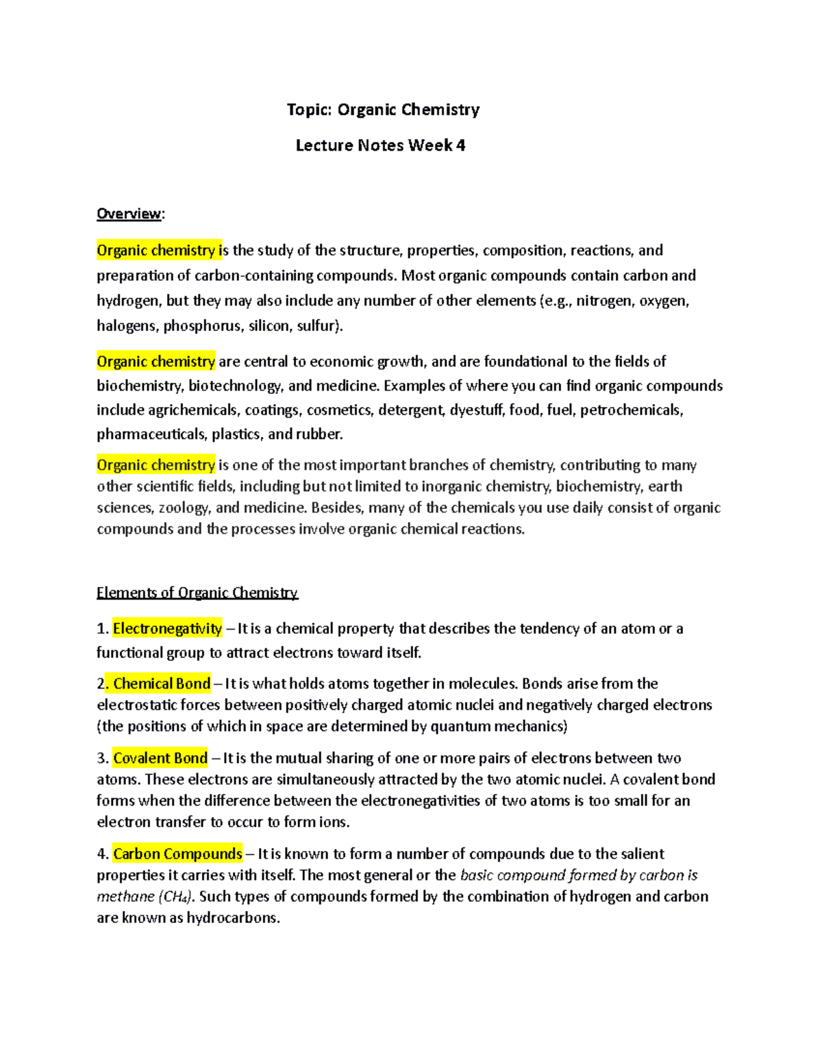 Organic chemistry - Topic: Organic Chemistry Lecture Notes Week 4 ...
