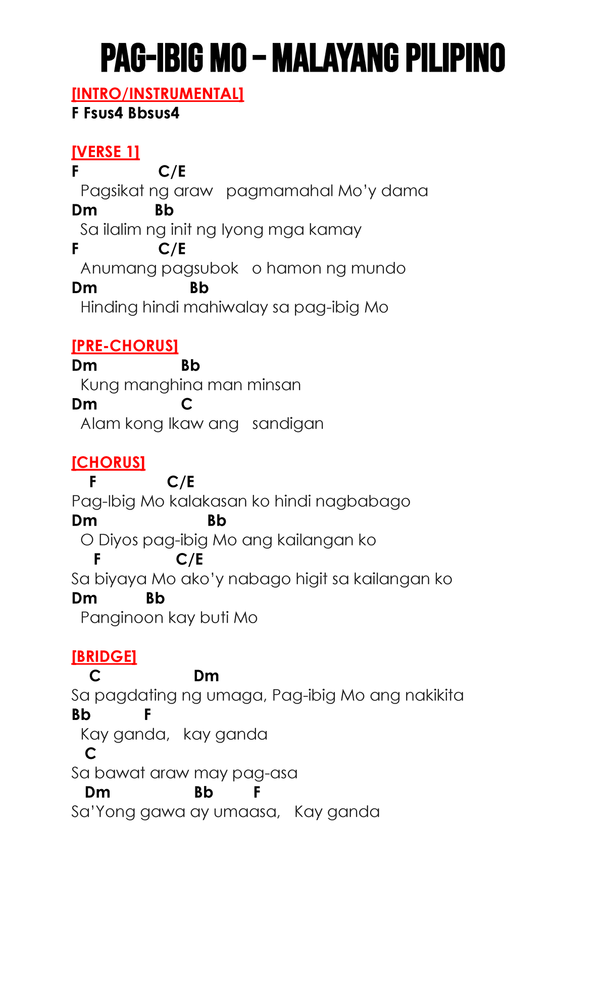 PAG-IBIG MO: Lyrics and Analysis of MALAYANG PILIPINO Song - Studocu