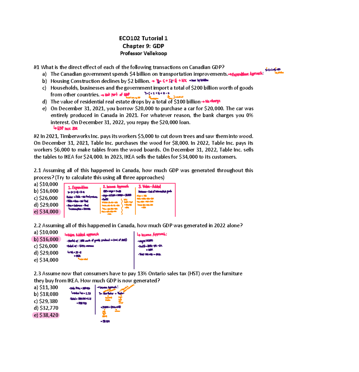 ECO102 Tutorial 1: Analyzing GDP Transactions in Canada - Studocu