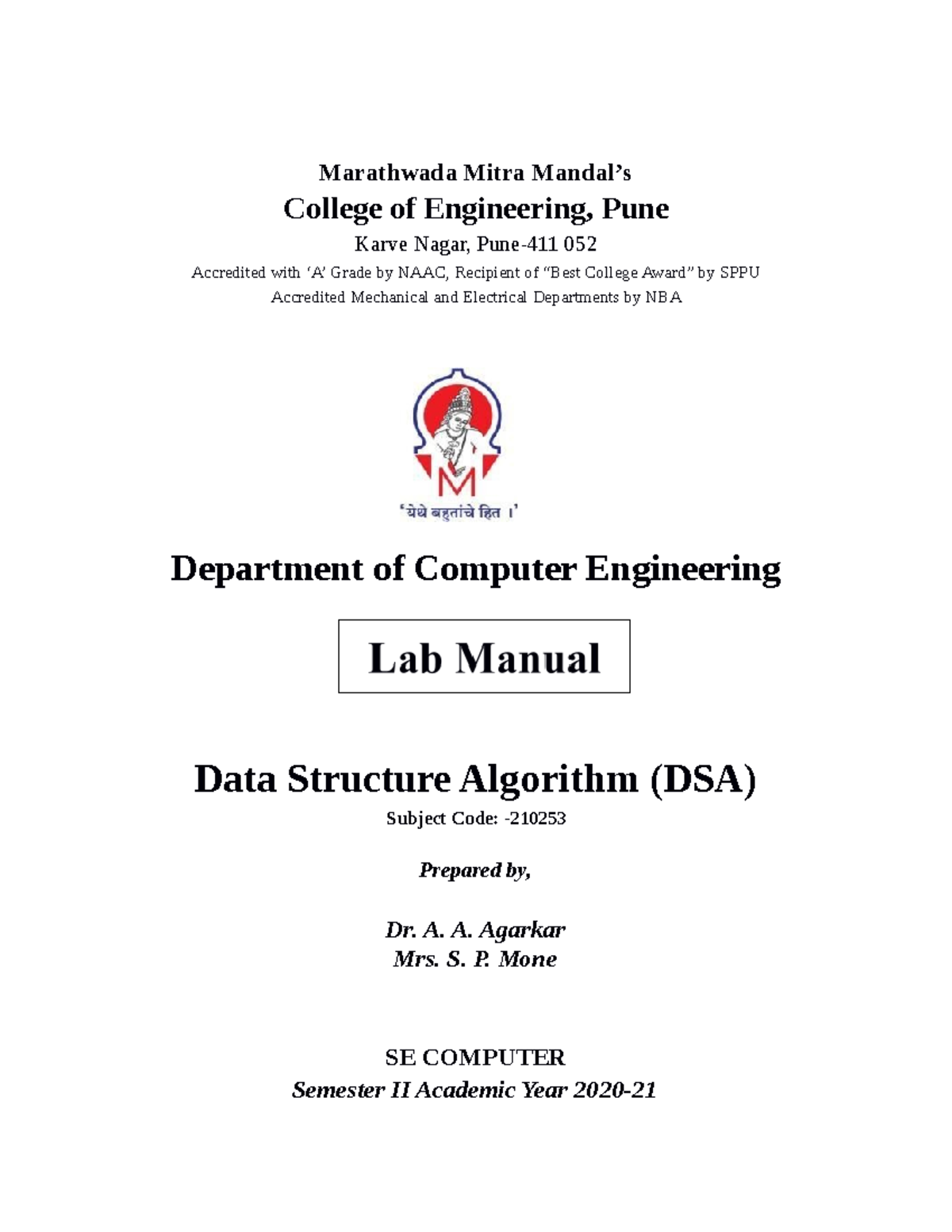 DSA lab manual - Marathwada Mitra Mandal’s College of Engineering, Pune Karve Nagar, Pune-411 ...