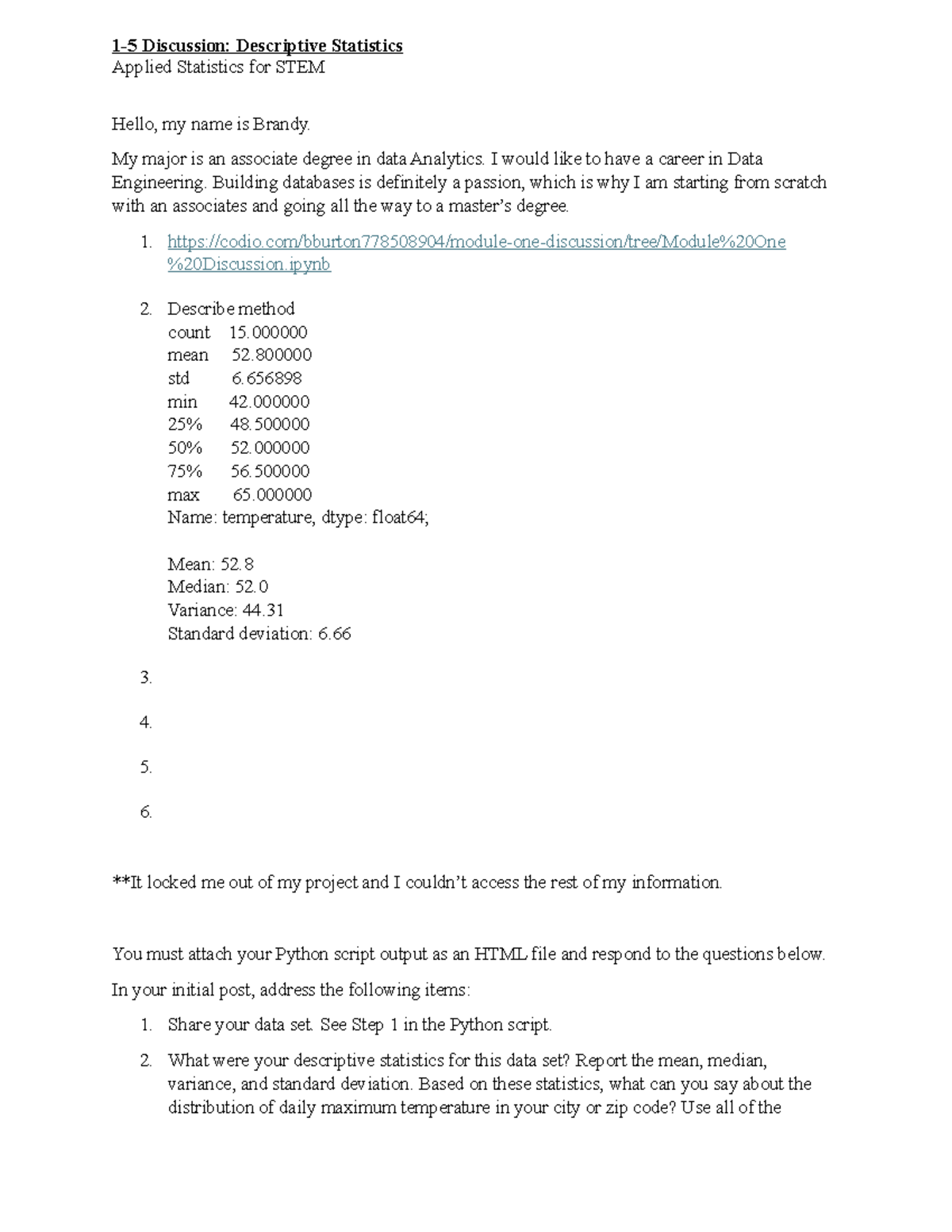 1-5 Discussion: Descriptive Stats on Daily Max Temp Analysis - Studocu