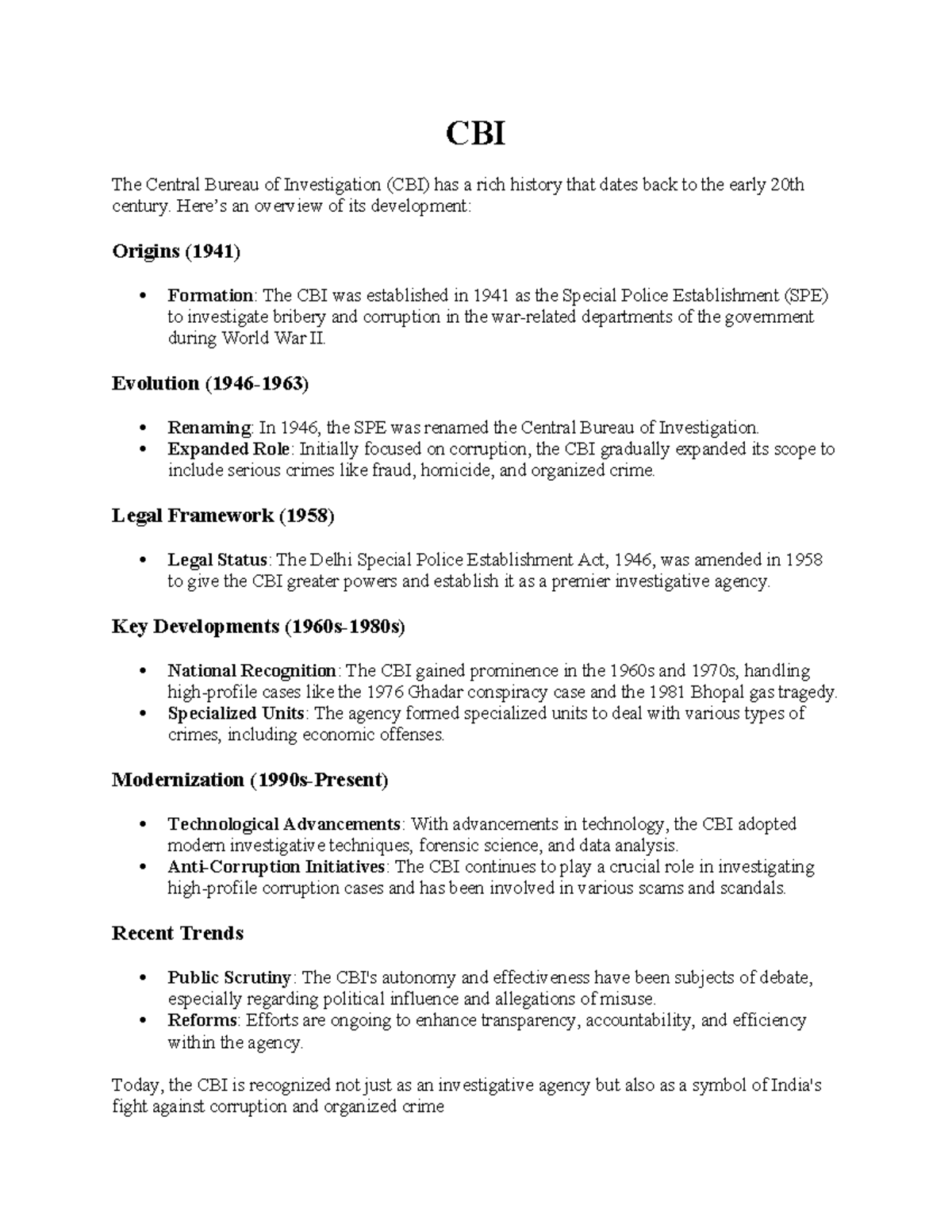 CBI - cbi - CBI The Central Bureau of Investigation (CBI) has a rich ...