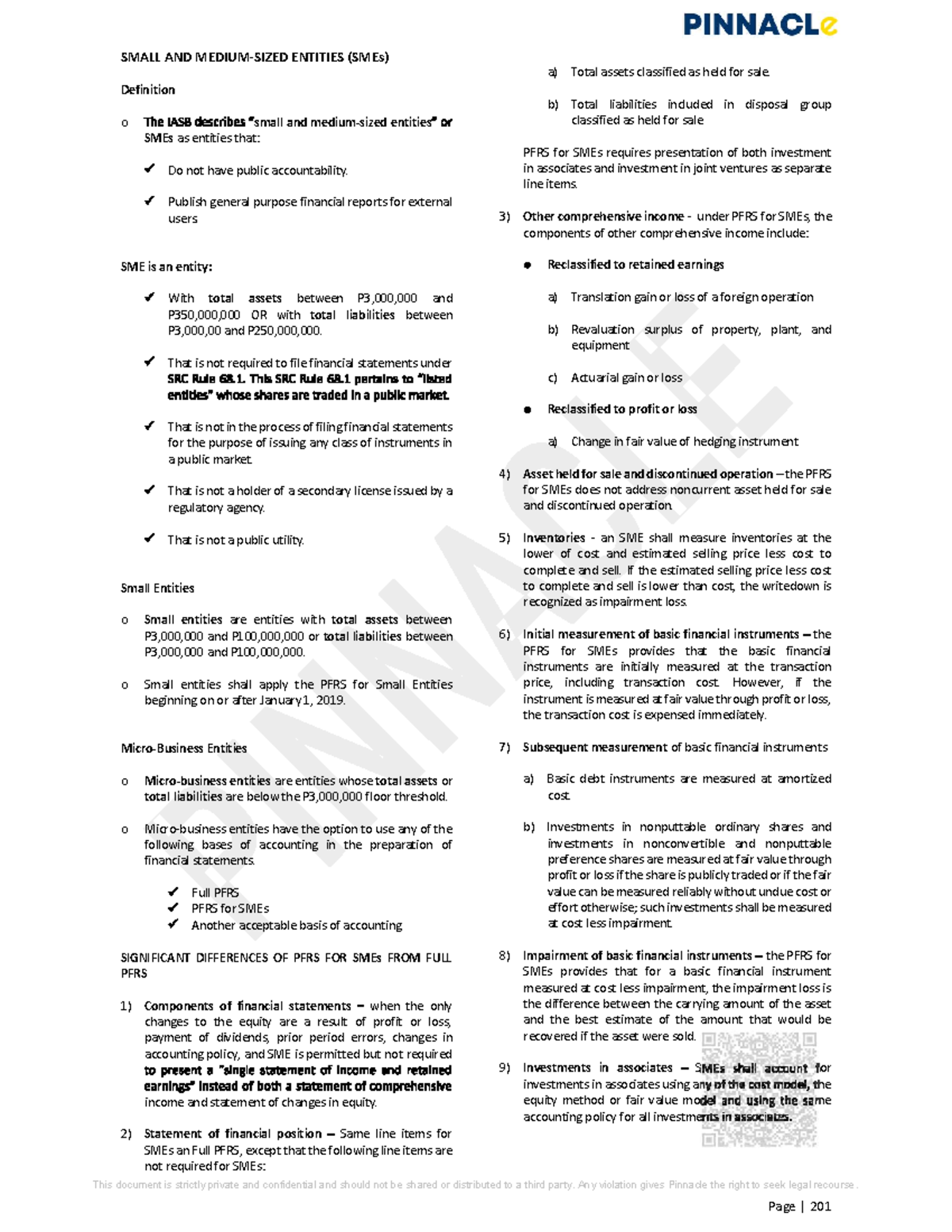 Pinnacle-SME: Comprehensive Review Materials on PFRS for SMEs - Studocu