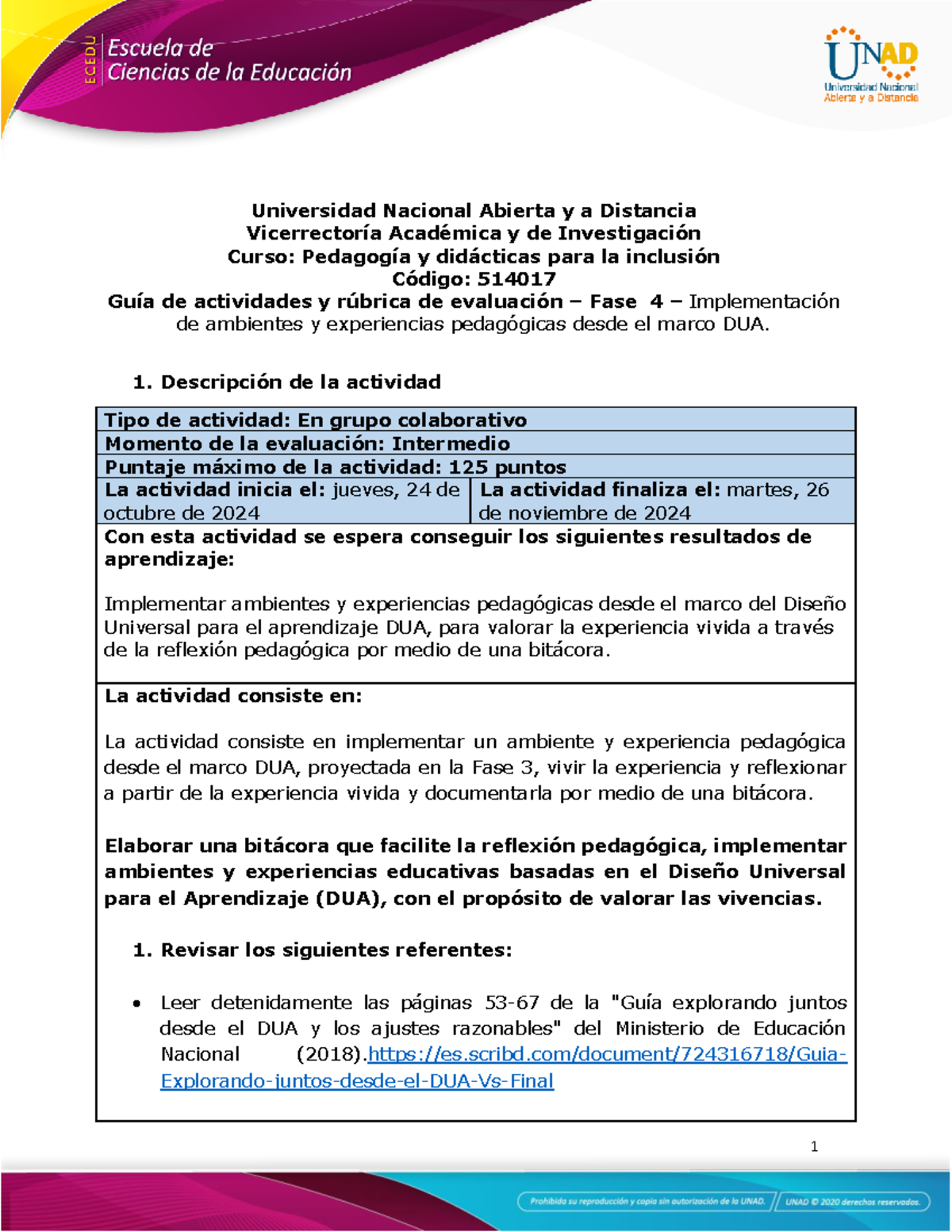 Guía de Actividades y Rúbrica de Evaluación - 514017 - Fase 4 DUA - Studocu