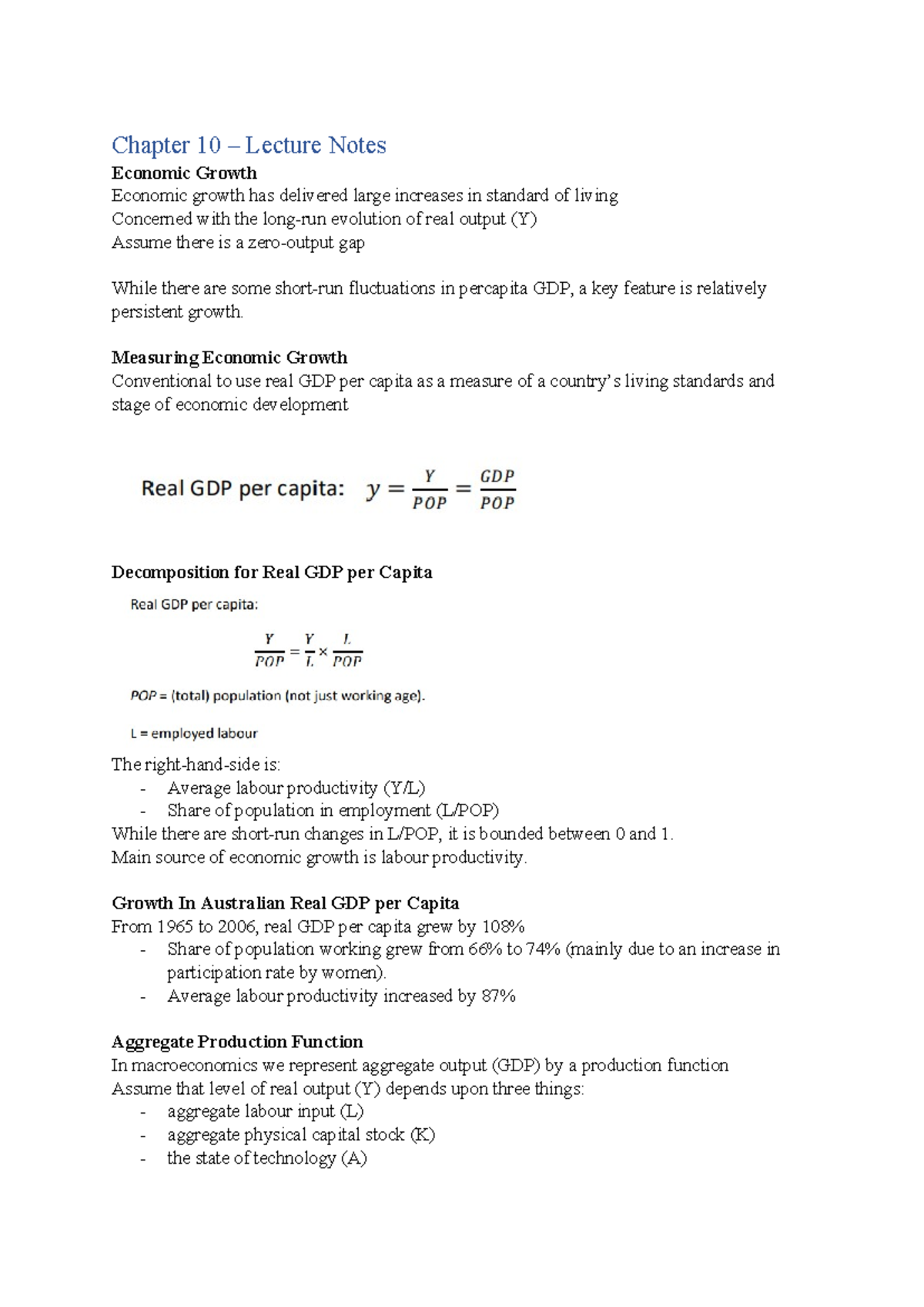 Chapter 10 Lecture Notes: Understanding Economic Growth and ...