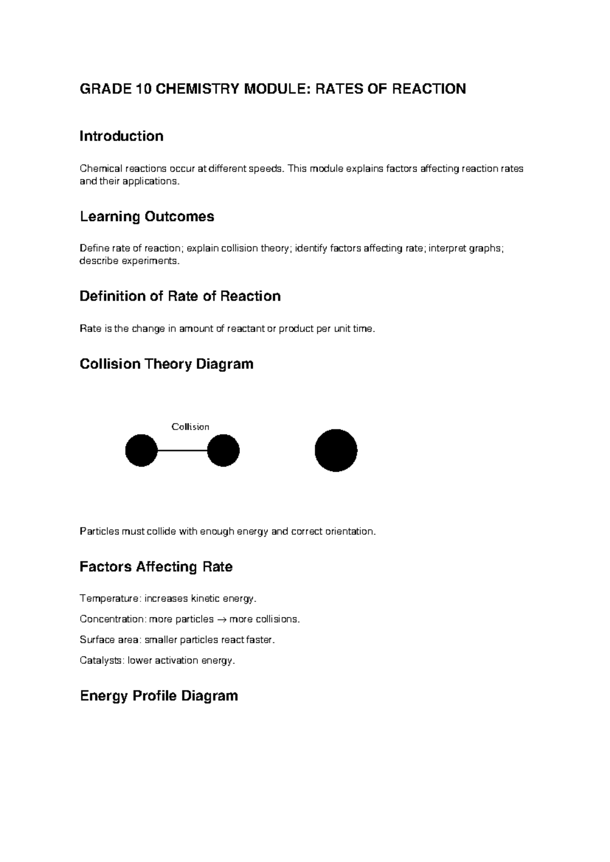 GRADE 10 CHEMISTRY MODULE: RATES OF REACTION OVERVIEW - Studocu