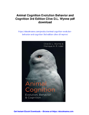 Animal cognition evolution behavior and cognition 3rd edition by Clive D.L. - Studocu