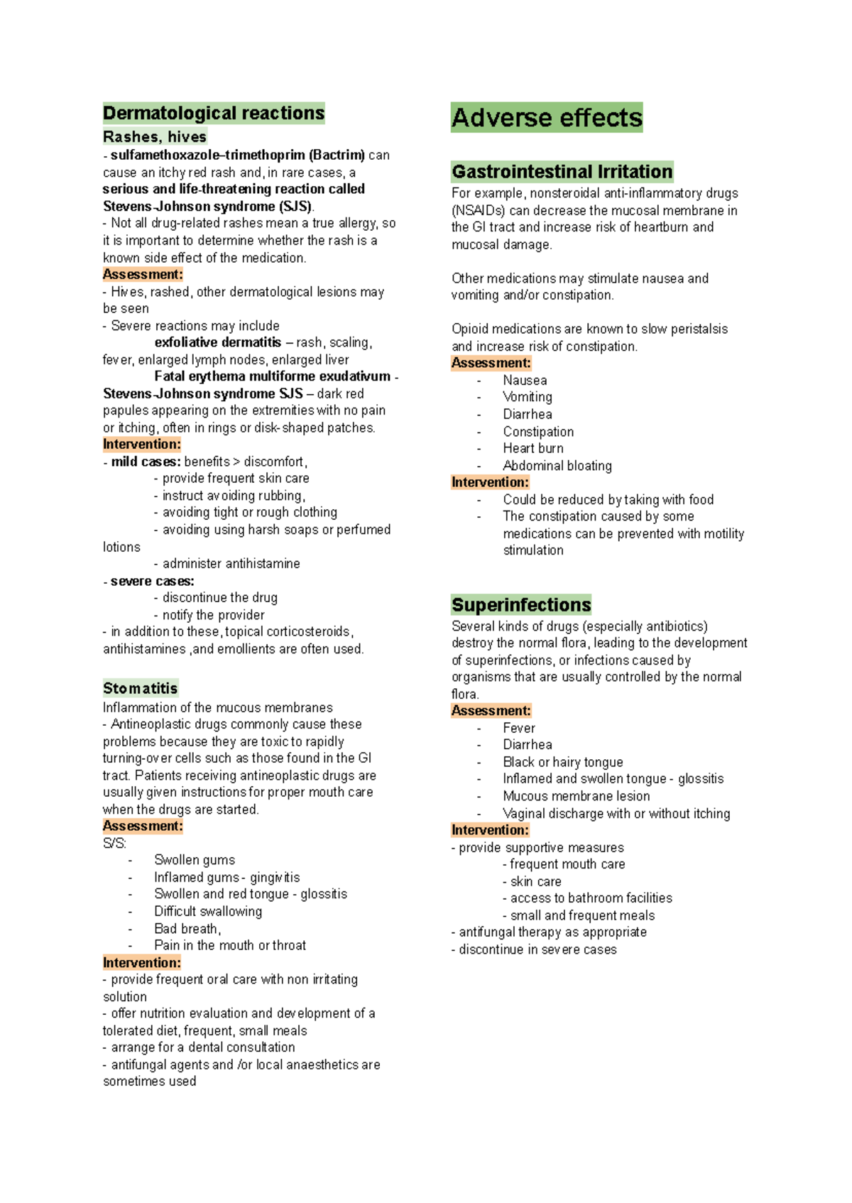 Dermatological Reactions and Adverse Effects (PHARM 101) - Studocu