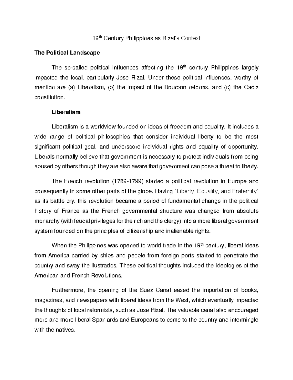 Lecture Notes 3: Political Influences in 19th Century Philippines - Studocu