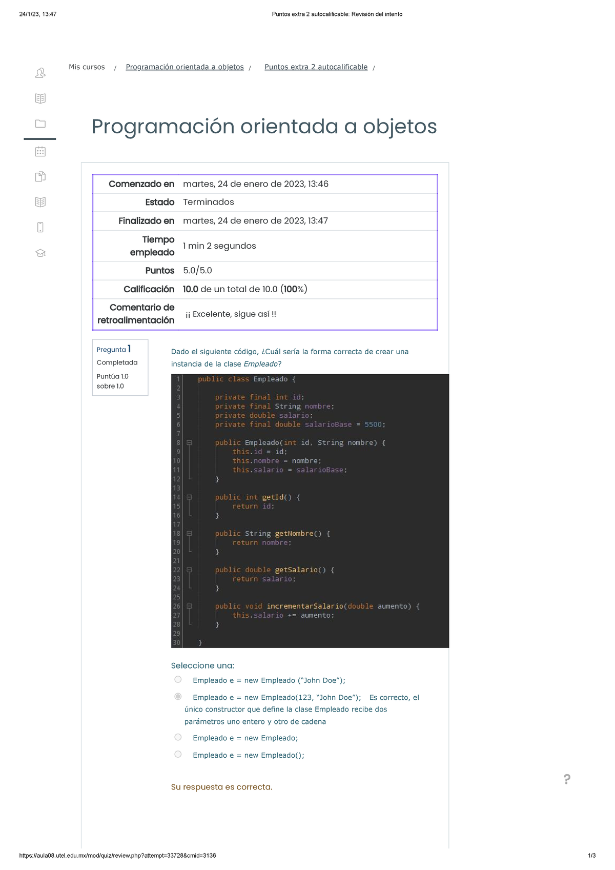 Puntos Extra 2 - Autocalificable en Programación Orientada a Objetos - Studocu