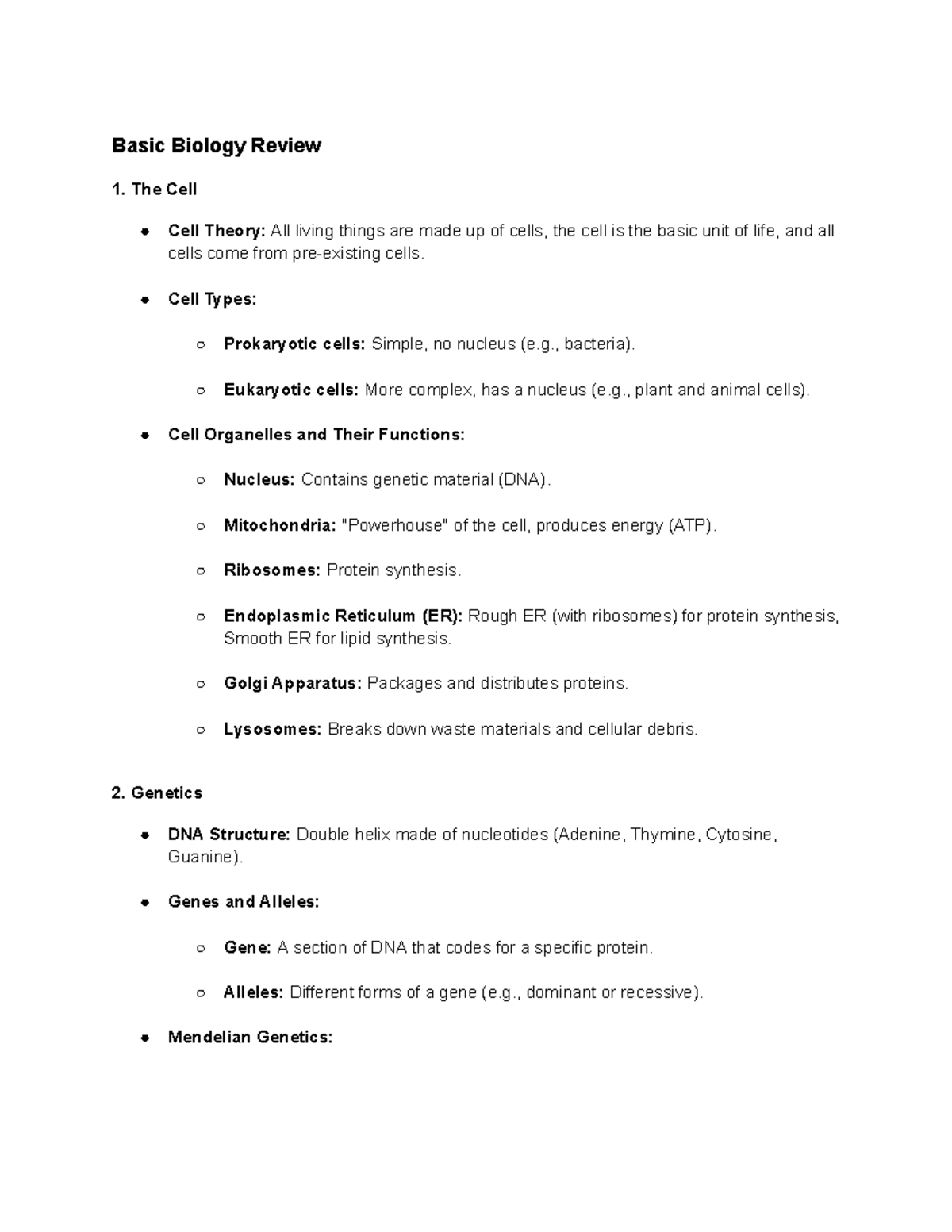Basic Biology Review 1: Cells, Genetics, Evolution & Ecology - Studocu