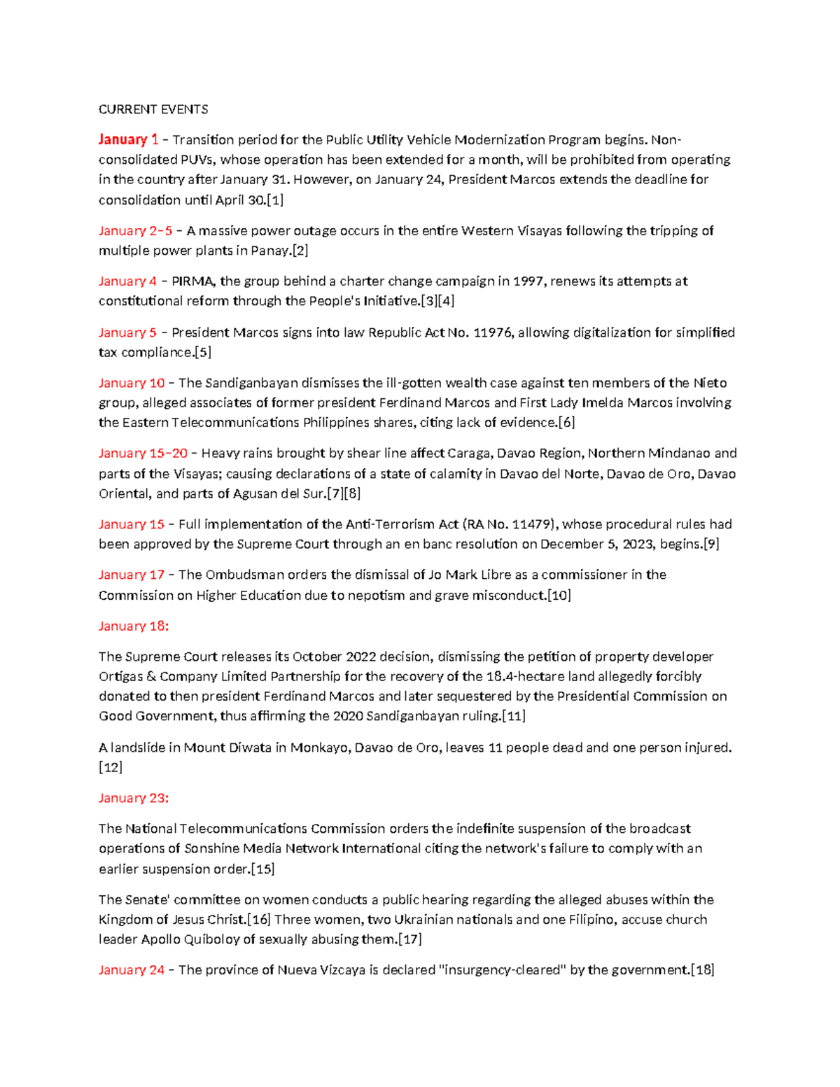 Current Events Summary: January-February 2023 Highlights - Studocu