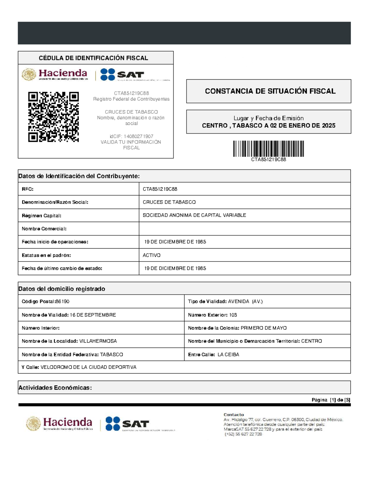 Constancia de situacion fiscal - Página [1] de [3] CÉDULA DE ...