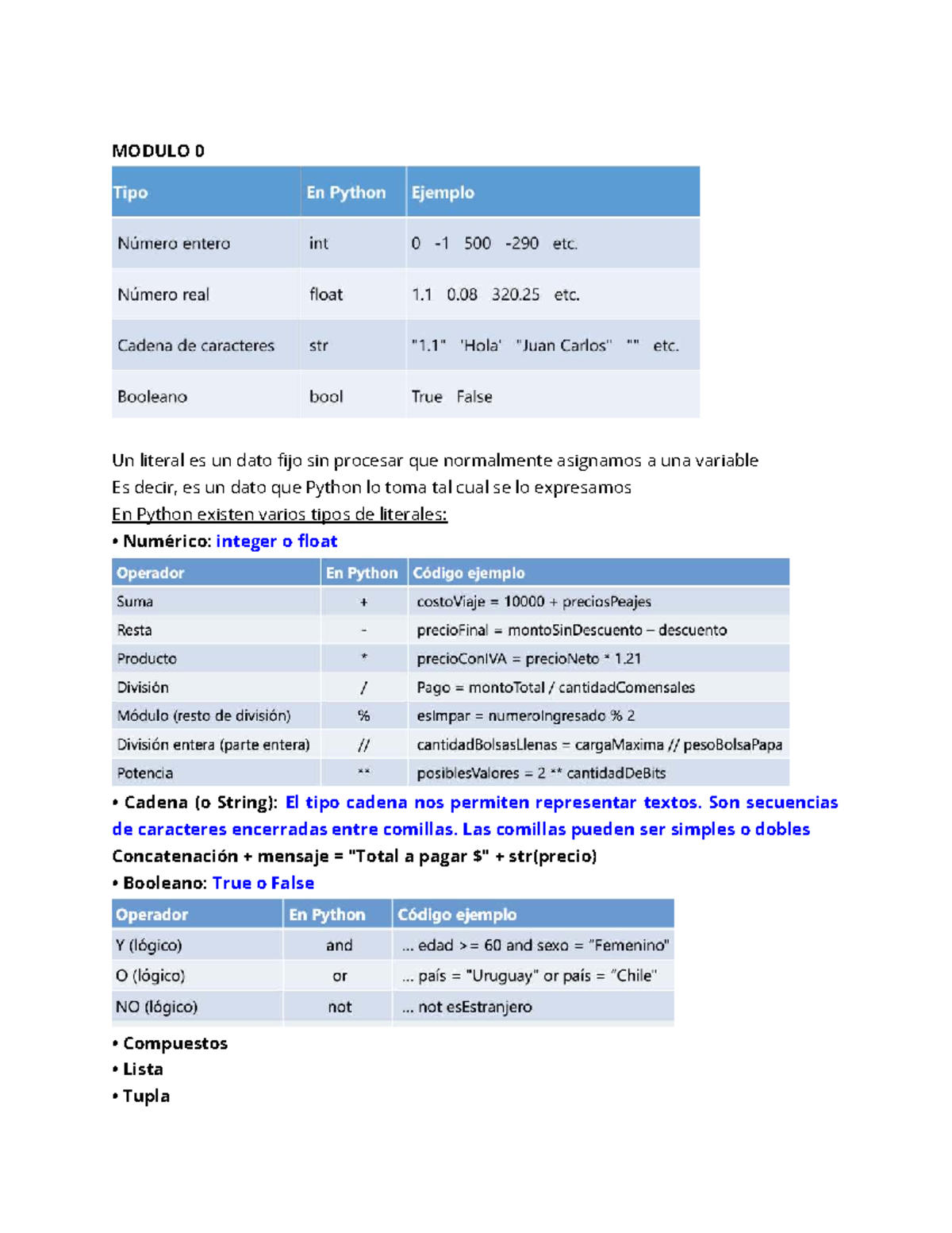 1er Parcial Programación 2: Literales y Estructuras en Python - Studocu