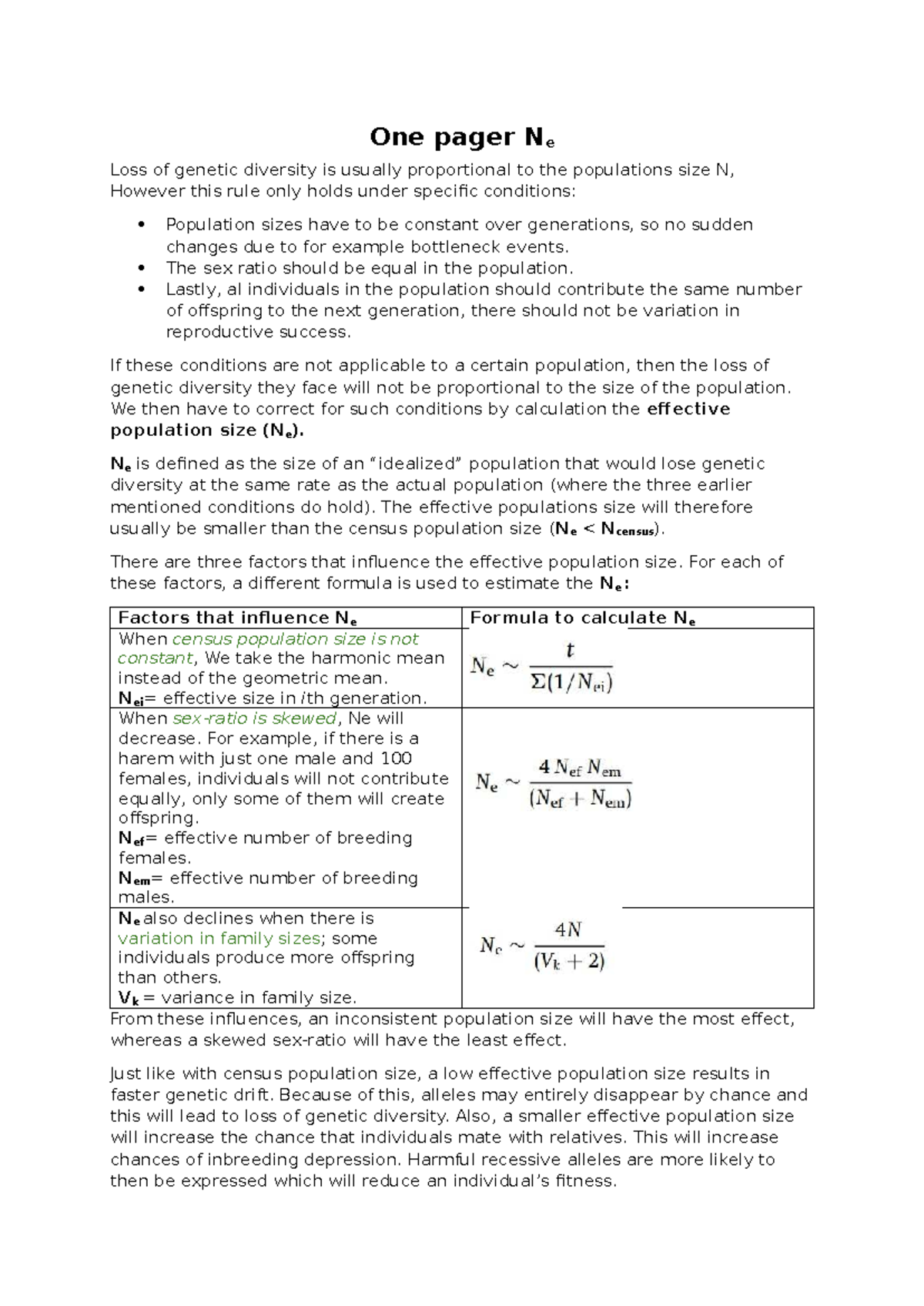 One-Pager on Effective Population Size (Ne) and Genetic Diversity ...