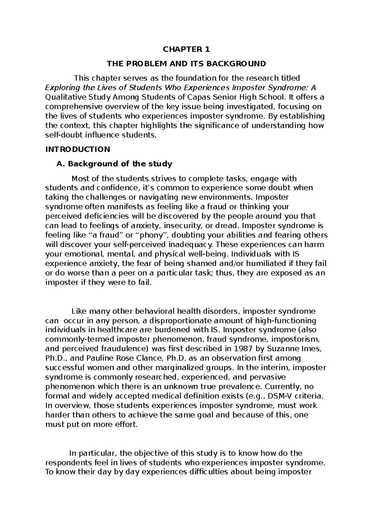 CHAPTER 1: THE PROBLEM AND BACKGROUND OF IMPOSTER SYNDROME (Capas ...