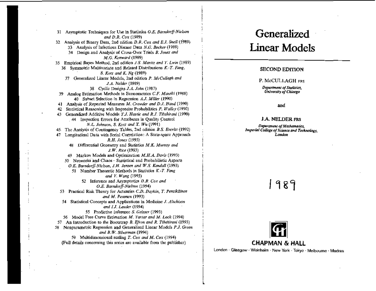 Generalized Linear Models (GLM) - McCullagh & Nelder, 2nd Ed. - Studocu