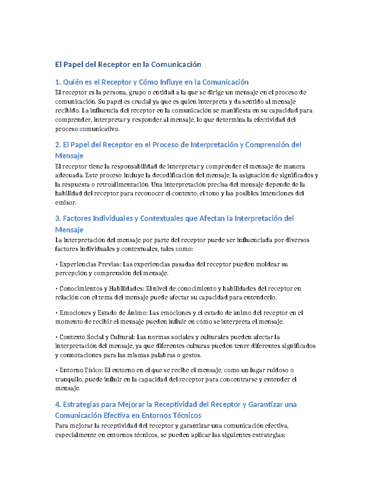 Papel del Receptor en la Comunicación: Comprensión y Estrategias - Studocu