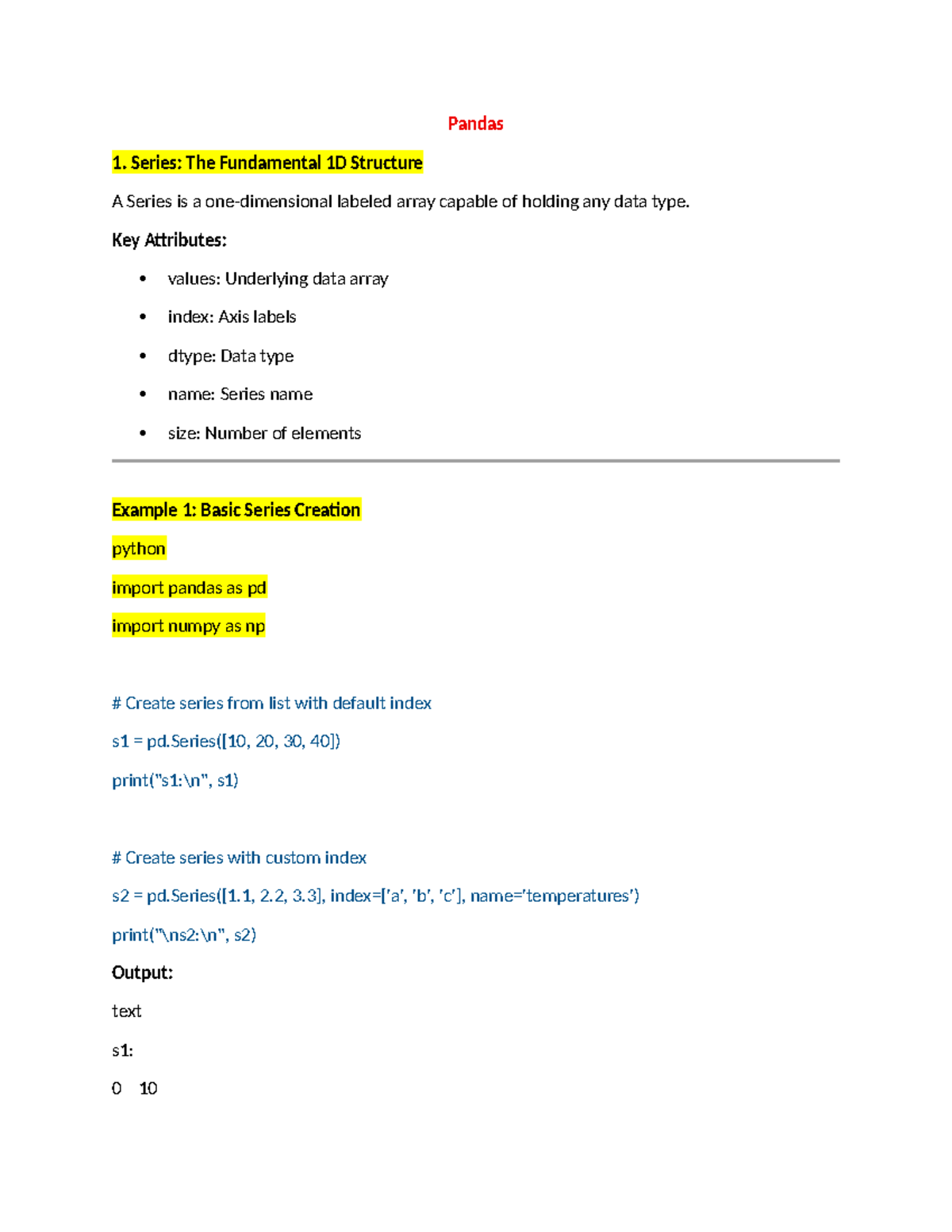 Pandas 1: Series and DataFrame Fundamentals for Data Analysis - Studocu