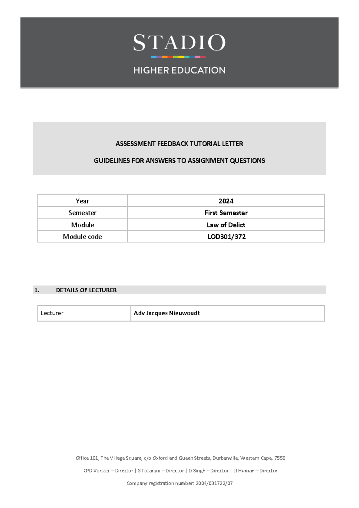 LOD301 - 2024 First Semester Assignment Feedback & Guidelines - Studocu