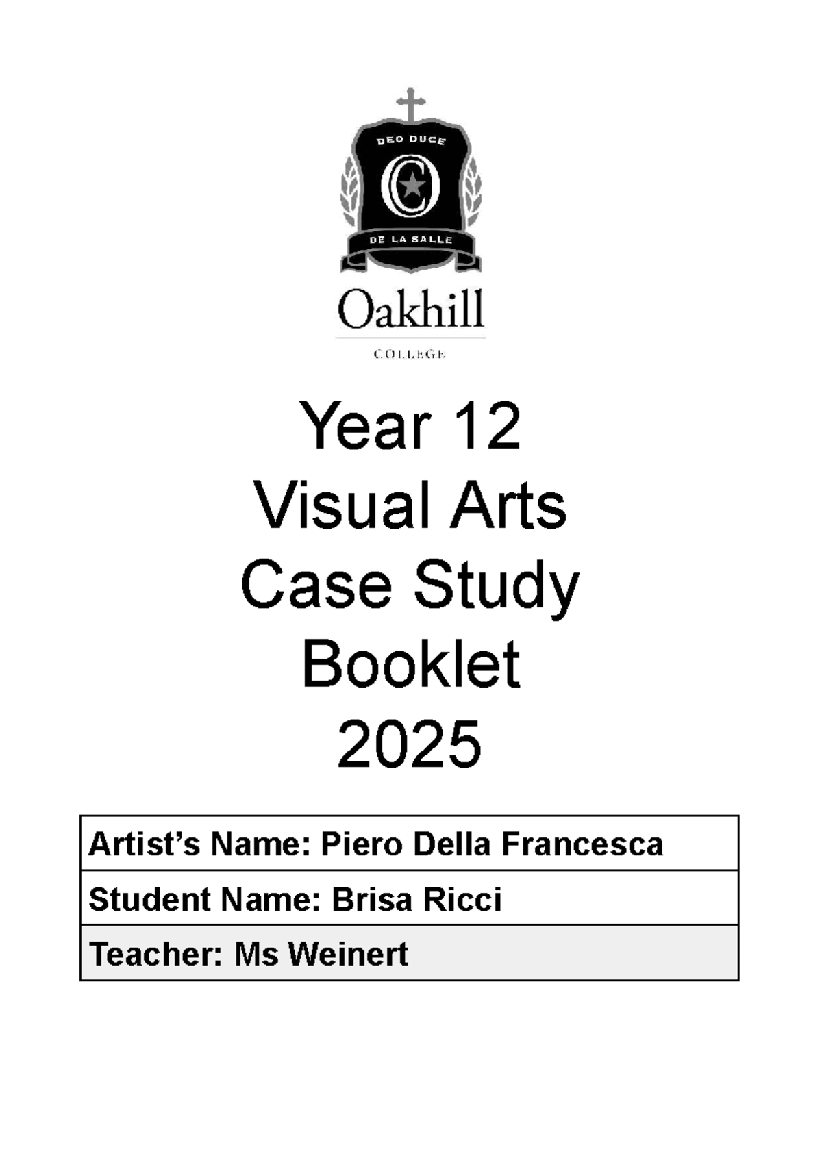 Year 12 Visual Arts HSC Case Study: Piero Della Francesca - Studocu