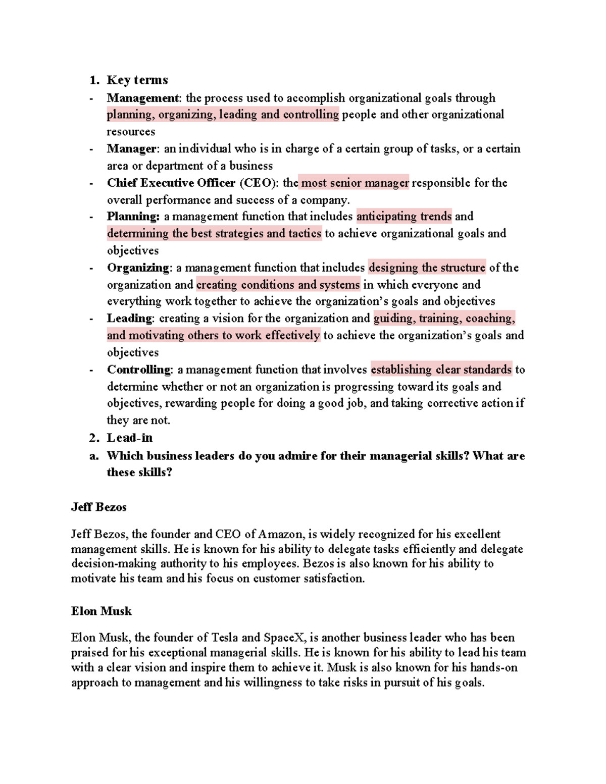 Unit 1 Management: Key Concepts and Influential Leaders - Studocu