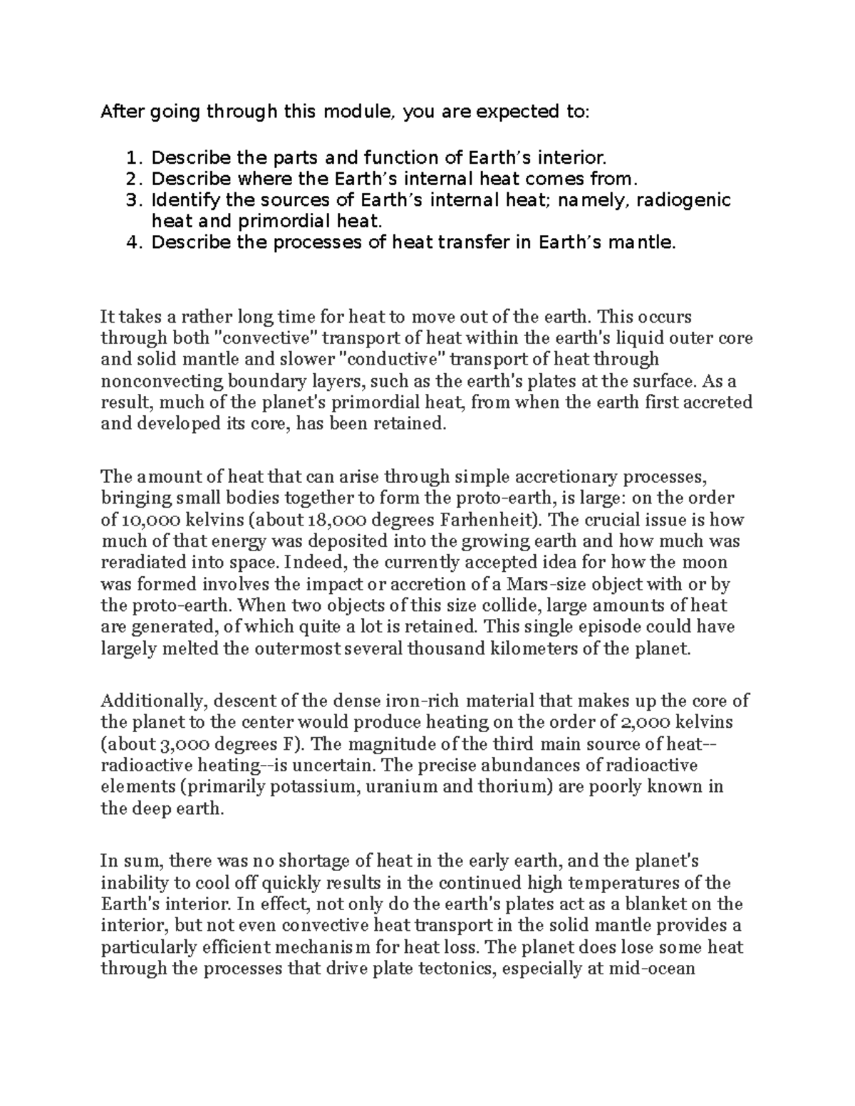 Earth's Internal Heat Sources: Structure and Processes Explained - Studocu