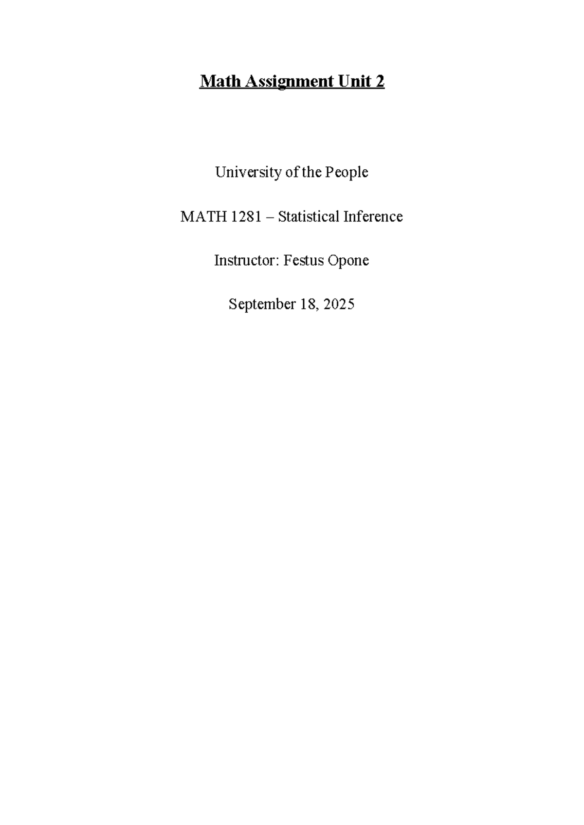 MATH 1281 - Statistical Inference Assignment Unit 2 Analysis - Studocu