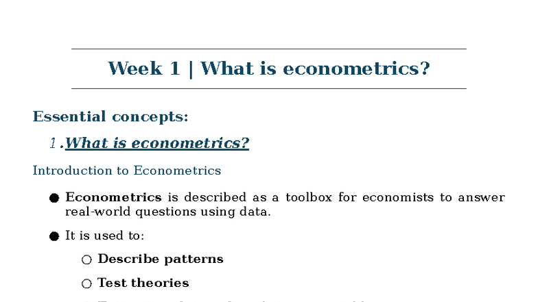 Lecture 1 - ECON2041: Introduction to Econometrics and Key Concepts ...