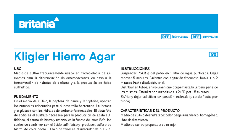 B0223405 B0223406 Agar Hierro Kligler: Uso y Procedimiento en ...