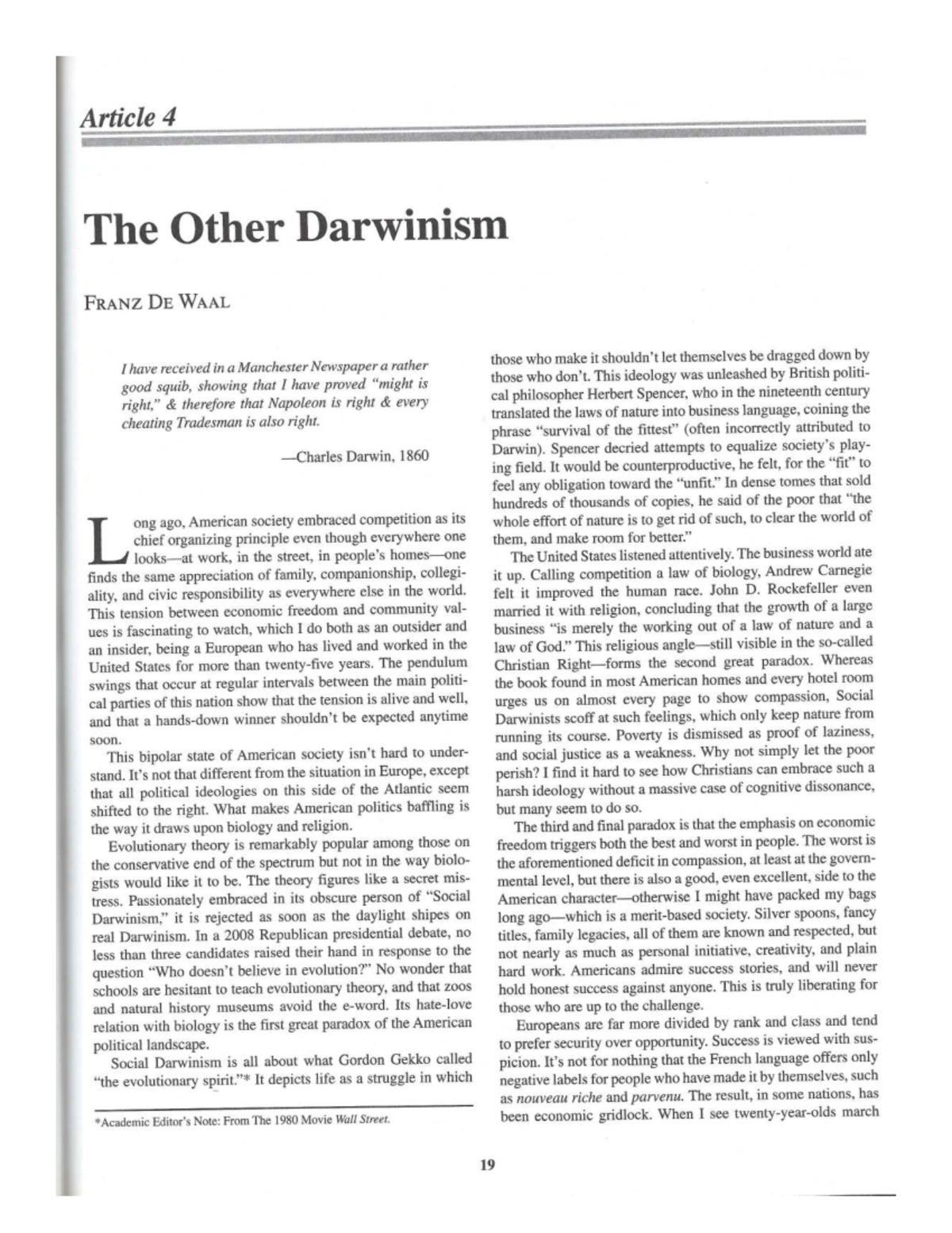 Article 4: The Other Darwinism - Analyzing Societal Dynamics by Franz ...